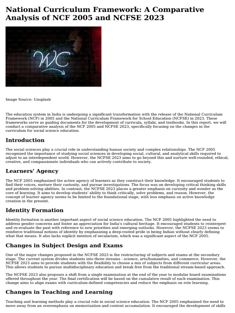 Read NCF 2005 and NCFSE 2023 in Context To Social Science and Prepare A ...