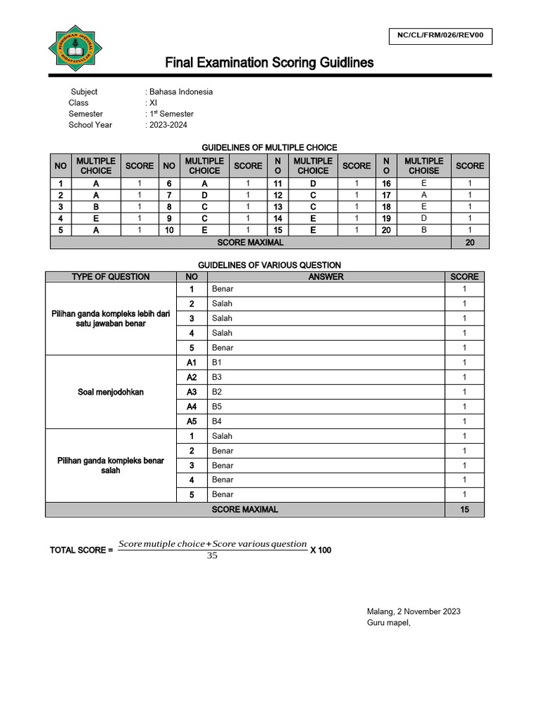 BIN - XI - Final Examination Guidelines 1st Semester 2023-2024 | PDF BIN - XI - Final Examination Guidelines 1st Semester 2023-2024 | PDF