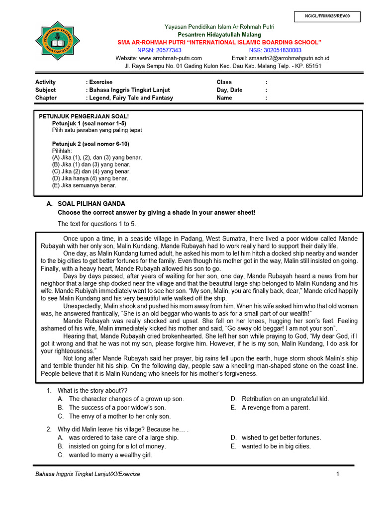 Exercise English Tl Xii Pdf