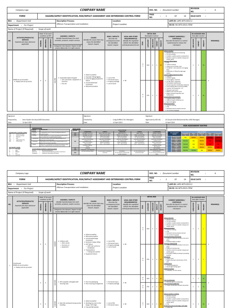 Risk Assessment Offshore Installation | PDF | Risk | Hazards