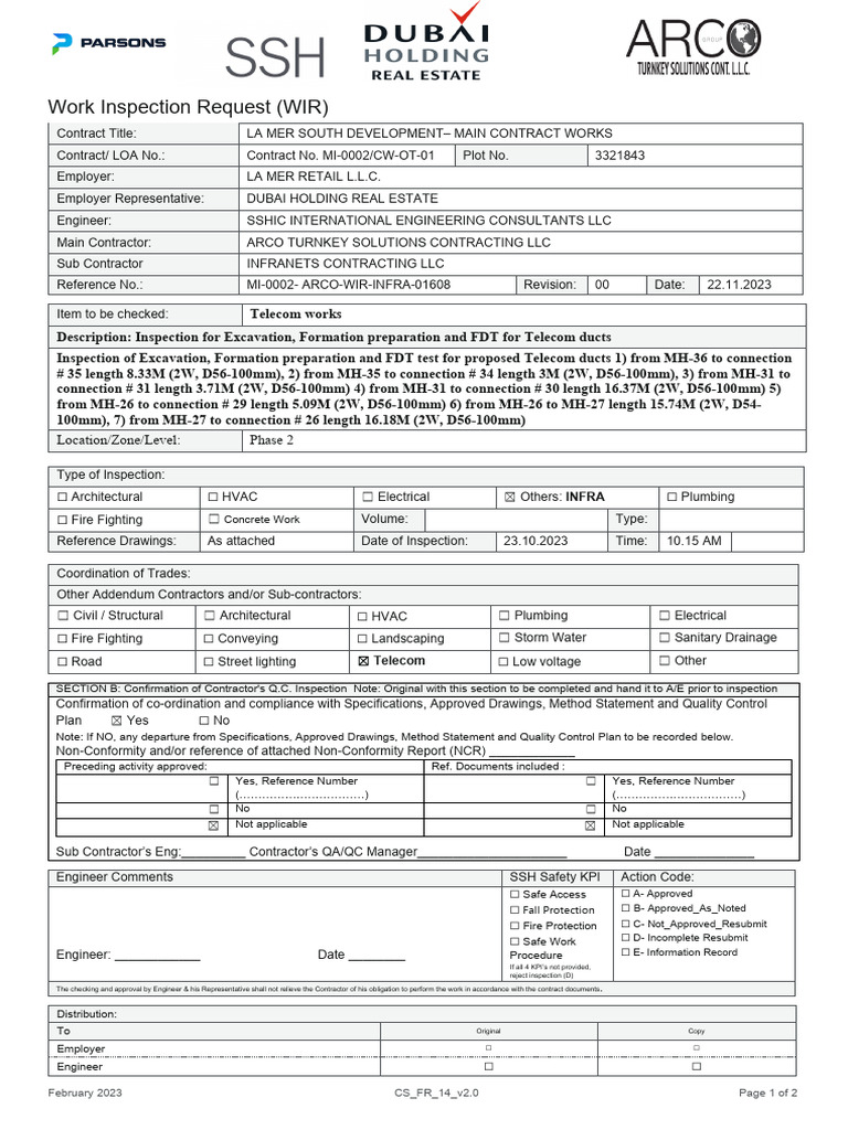 Work Inspection Request (WIR) : Location/Zone/Level: Phase 2 | PDF | Plumbing | Business