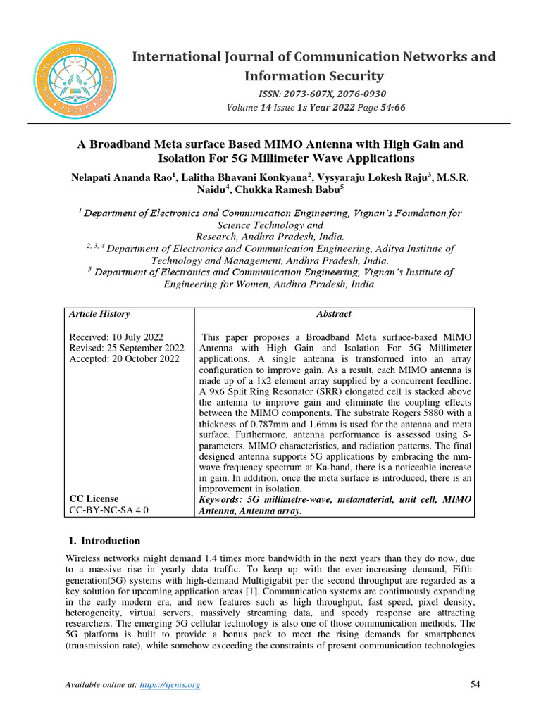 A Broadband Meta Surface Based MIMO Antenna With H | PDF | Antenna ...