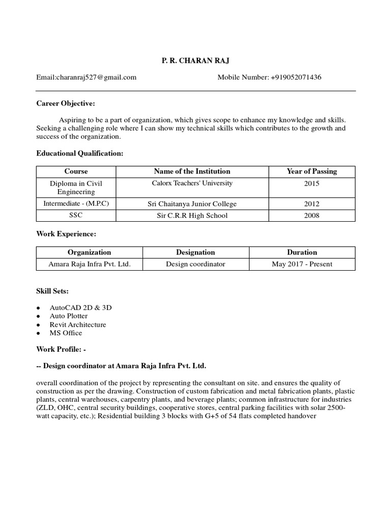 Charan Raj Resume | PDF | Engineering