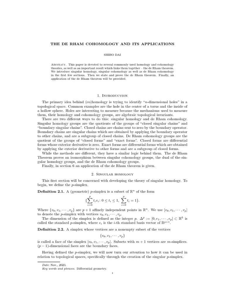 De Rham Cohomology and Its Theorem | PDF | Differential Form | Differentiable Manifold