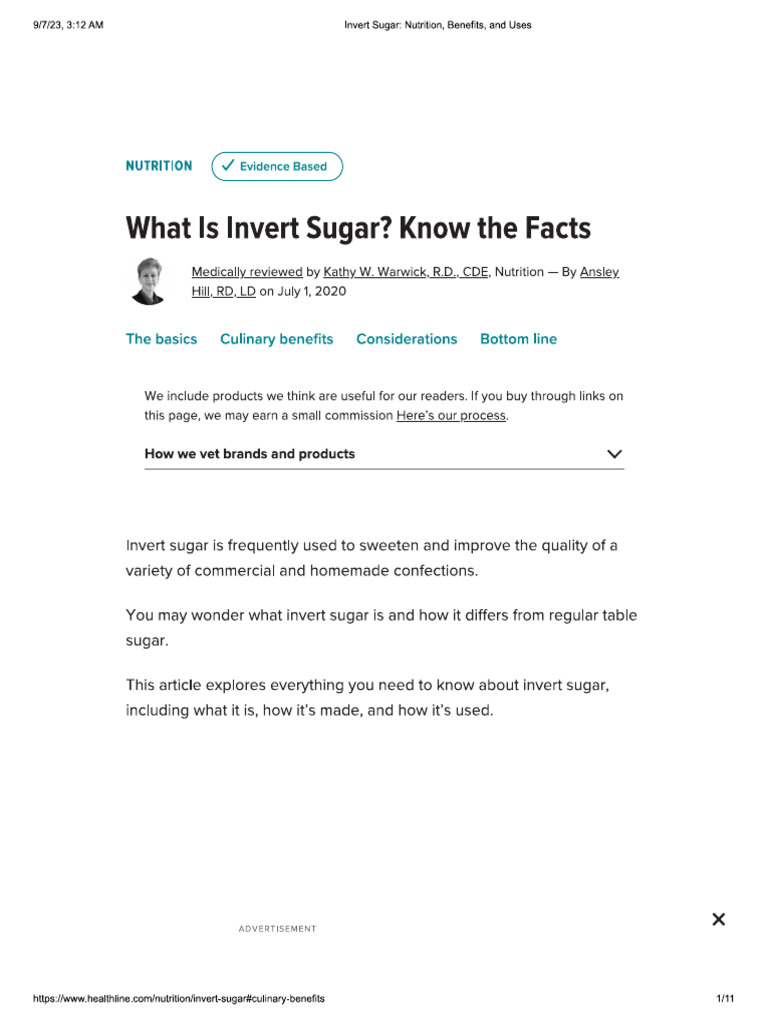 Invert Sugar - Nutrition, Benefits, and Uses | PDF | Technology ...