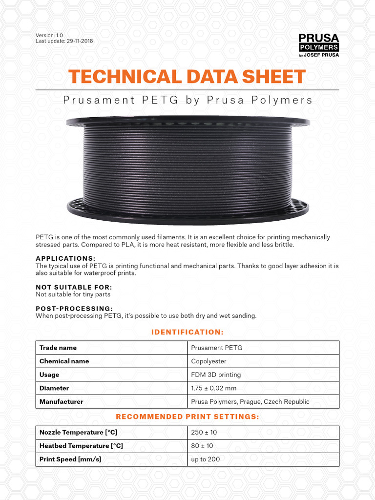 Prusament Techsheet PETG-1 | PDF | Materials | Physical Sciences