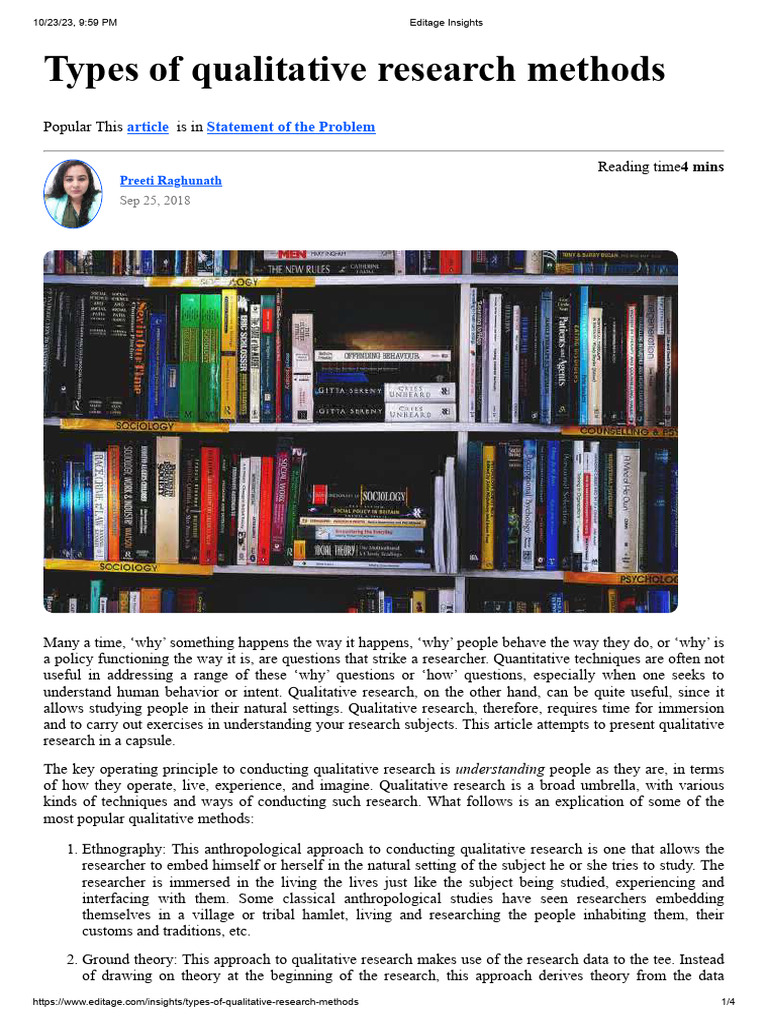 Types of Qualitative Research Methods - Editage Insights | PDF | Qualitative Research | Methodology