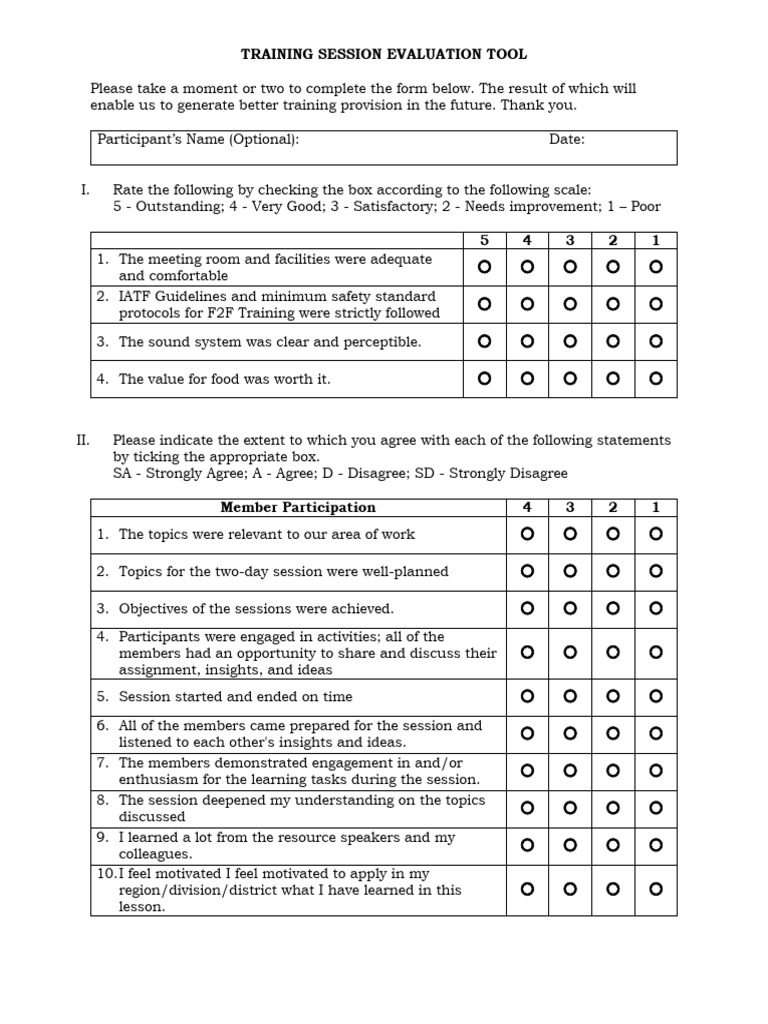Training Session Evaluation Tool | PDF | Learning | Facilitator