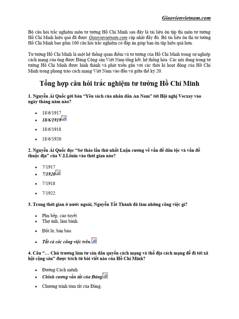 Ngan Hang Cau Hoi Trac Nghiem Tu Tuong Ho Chi Minh | PDF