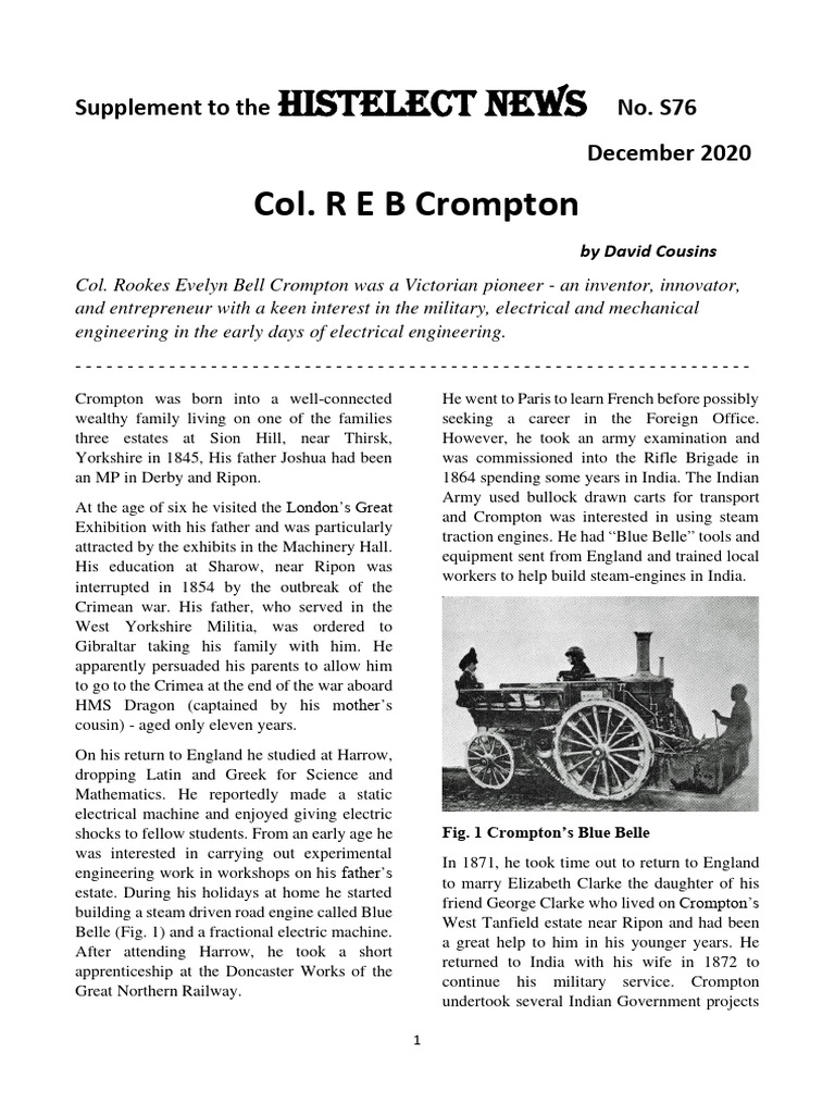 Col. R E B Crompton: Pioneer of Electrical Engineering | PDF ...