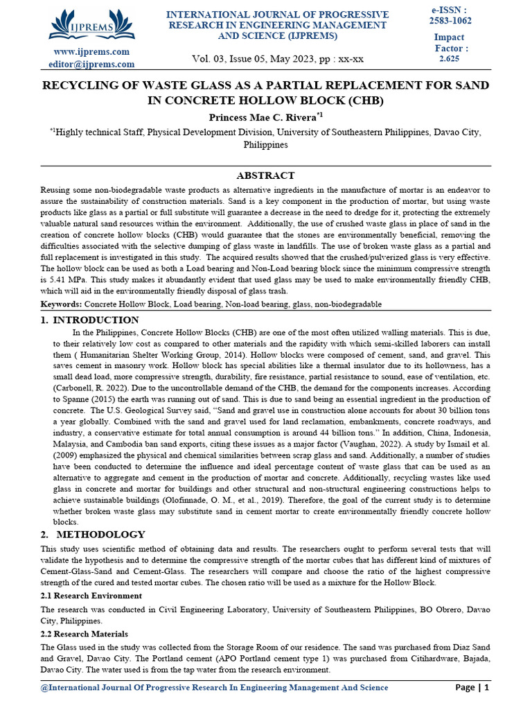 Waste Glass in Concrete Hollow Blocks | PDF | Concrete | Cement