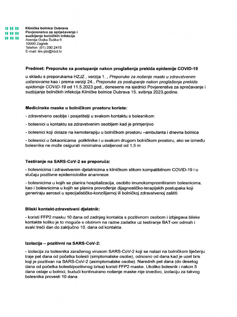 Preporuke Za Postupanje Nakon Proglašenja Prekida Epidemije COVID-19 | PDF Preporuke Za Postupanje Nakon Proglašenja Prekida Epidemije COVID-19 | PDF