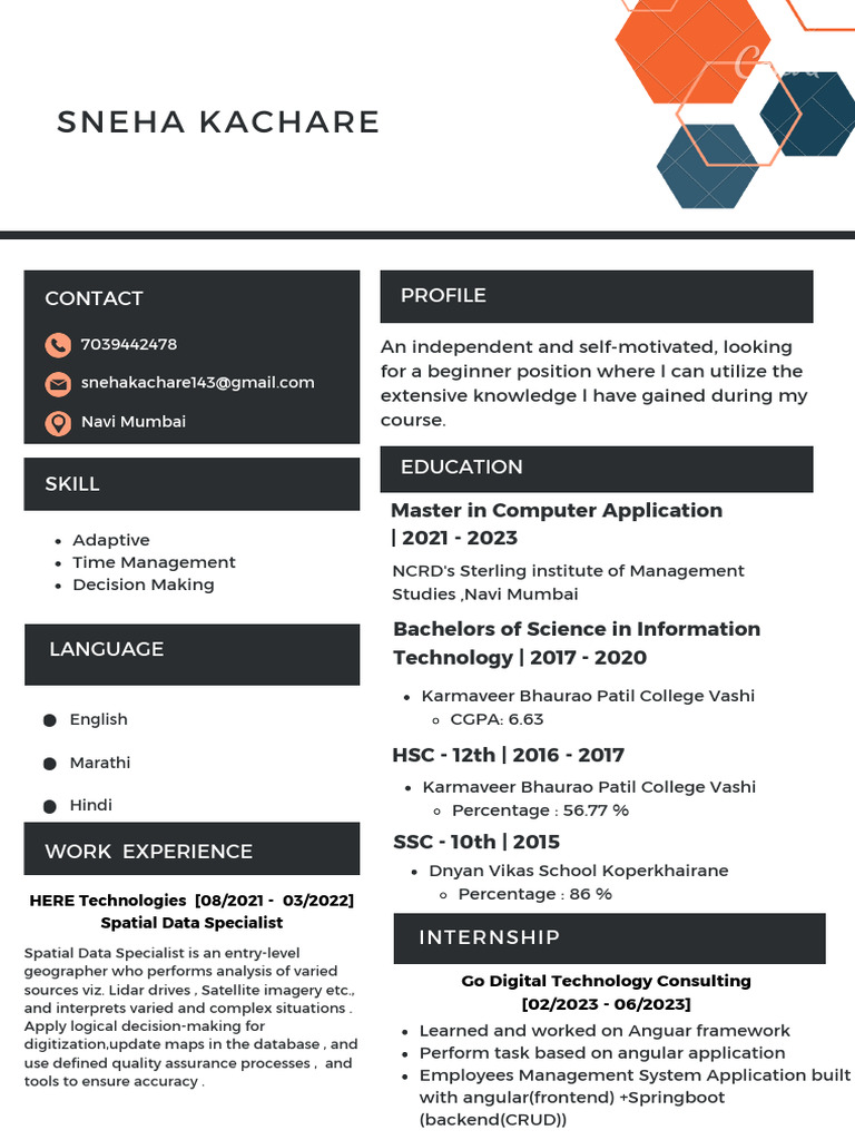 SNEHA KACHARE (Resume) | PDF | Information | Databases