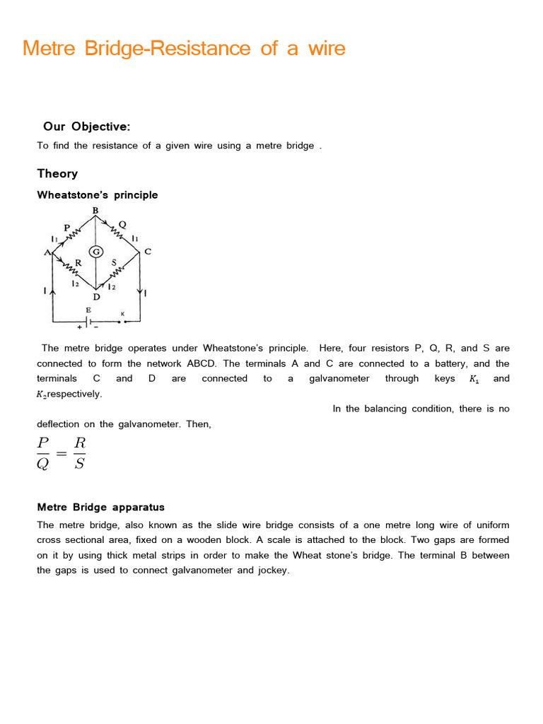 Meter Bridge Resistance of A Wire | PDF | Electrical Resistance And ...
