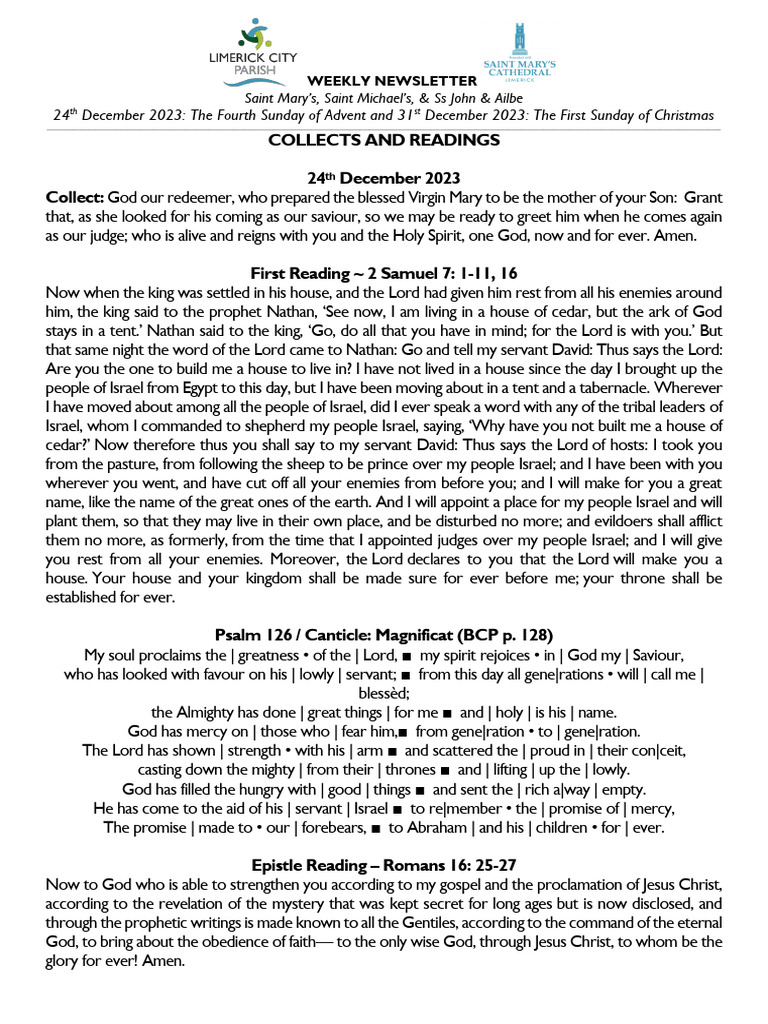 Weekly Newsletter, 24 & 31st Dec 2023 | PDF | Jesus | God The Father