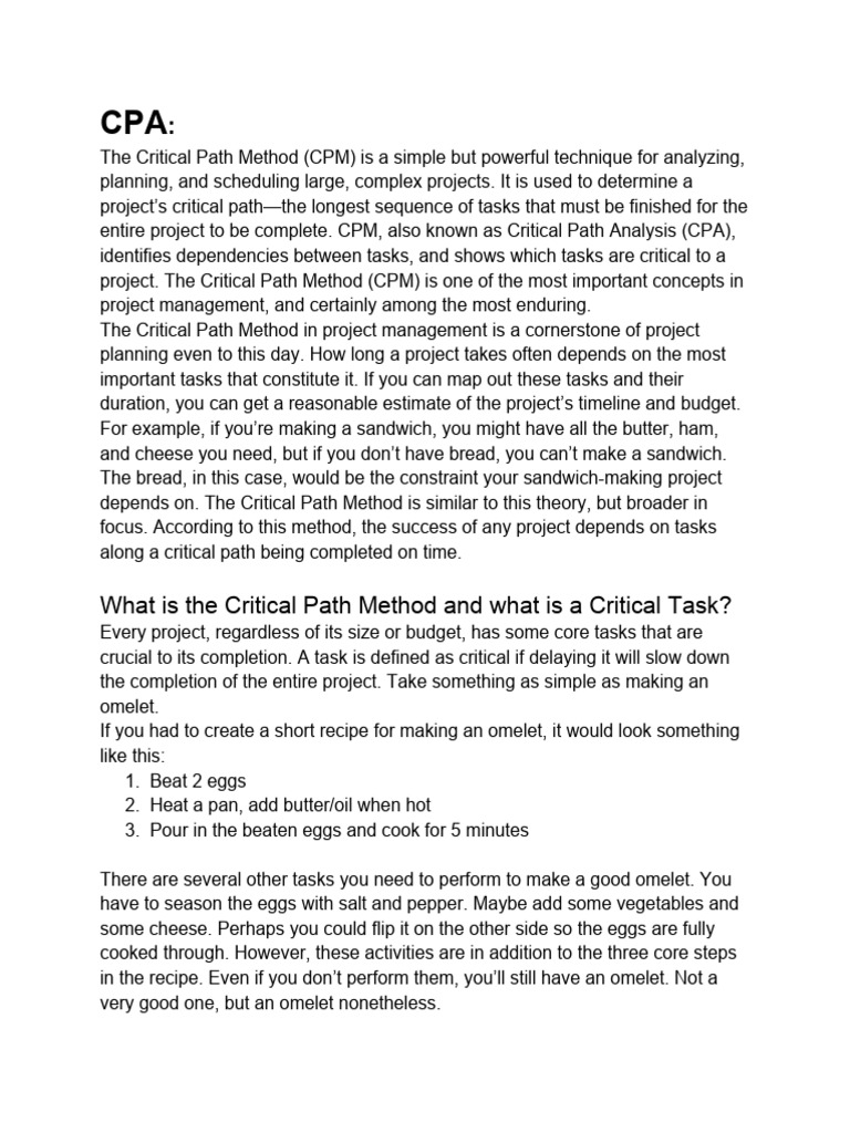 What Is The Critical Path Method and What Is A Critical Task? | PDF ...