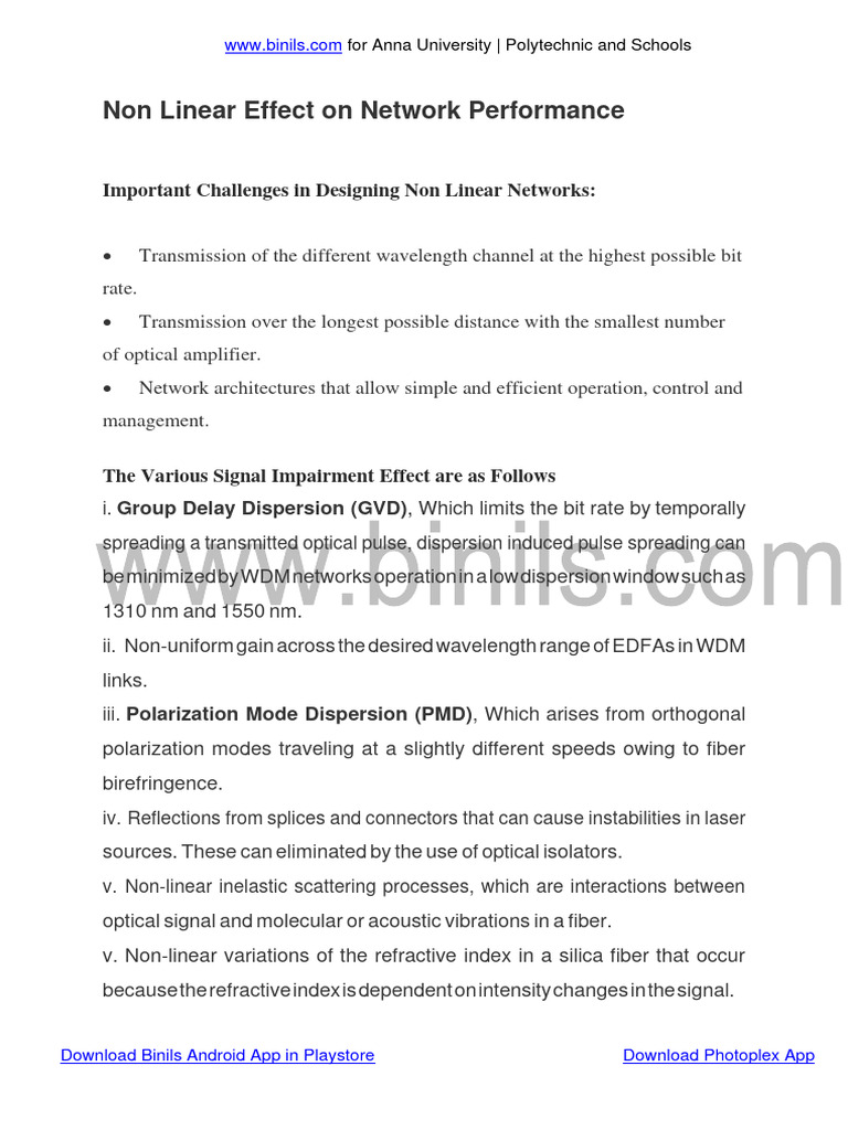 EC8751 UNIT 5 Non Linear Effects | PDF | Optical Fiber | Dispersion (Optics)