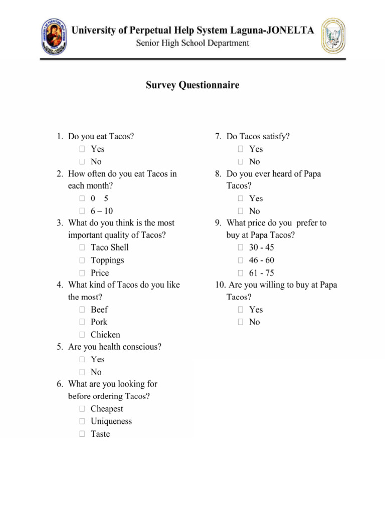 Survey Questionnaire Tacos 1 | PDF