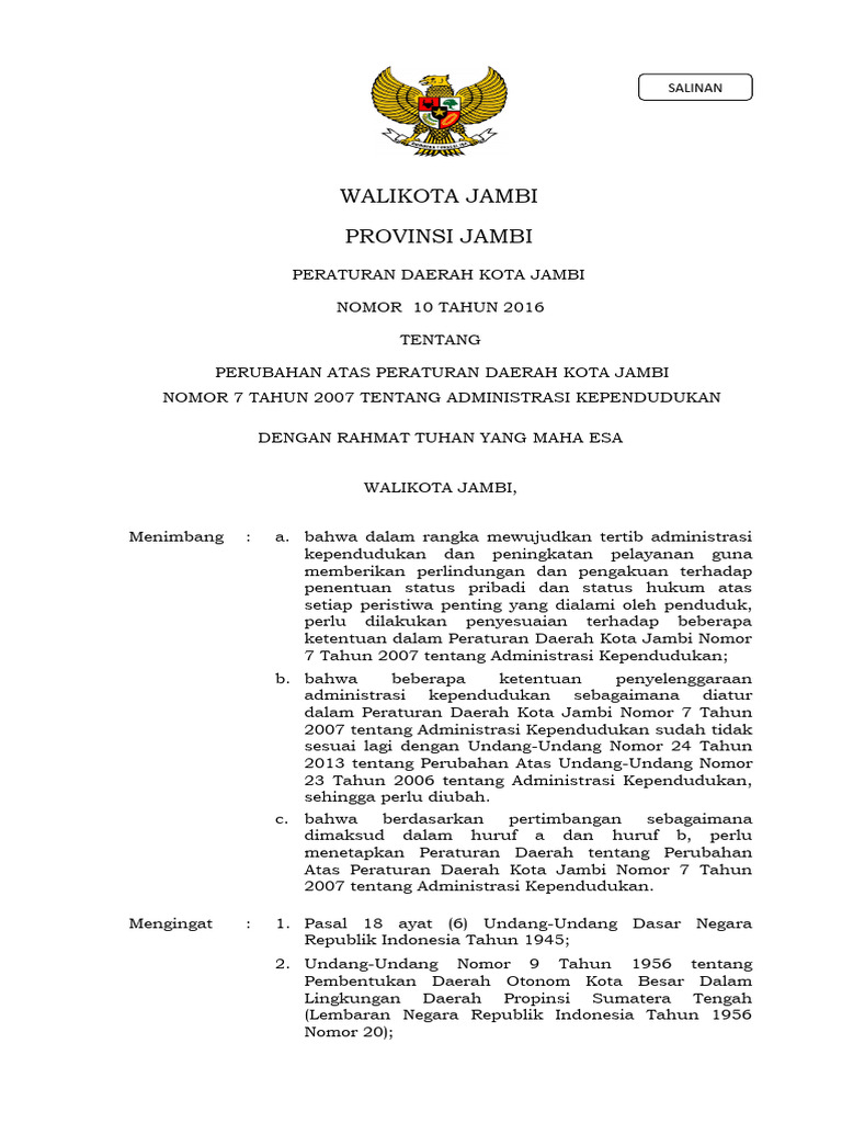 PERDA 10 TAHUN 2016 Perubahan Atas Perda No. 7 Tahun 2007 Tentang ...