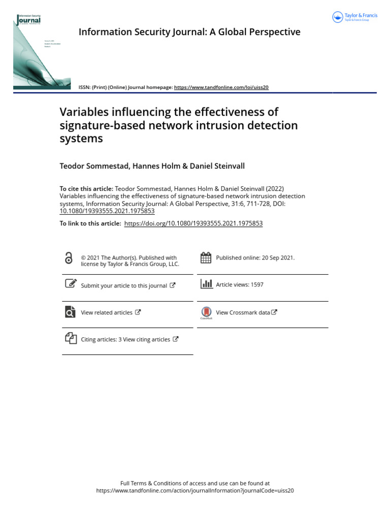 00 Variables Influencing The Effectiveness Of Signature Based Network Intrusion Detection