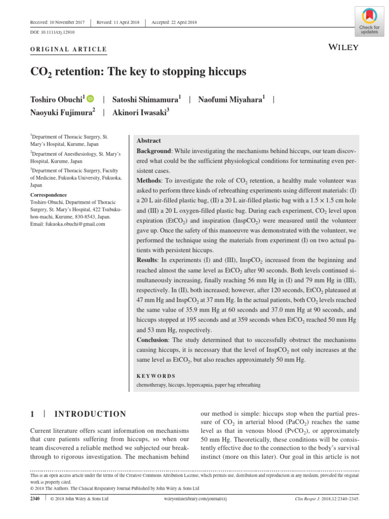 CO2 Retention Method for Stopping Hiccups | PDF | Clinical Medicine ...