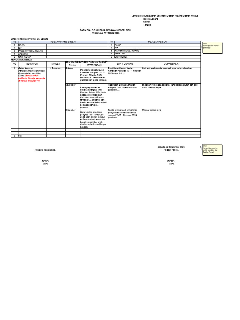 Form Dialog Kinerja - Contoh JB2 | PDF