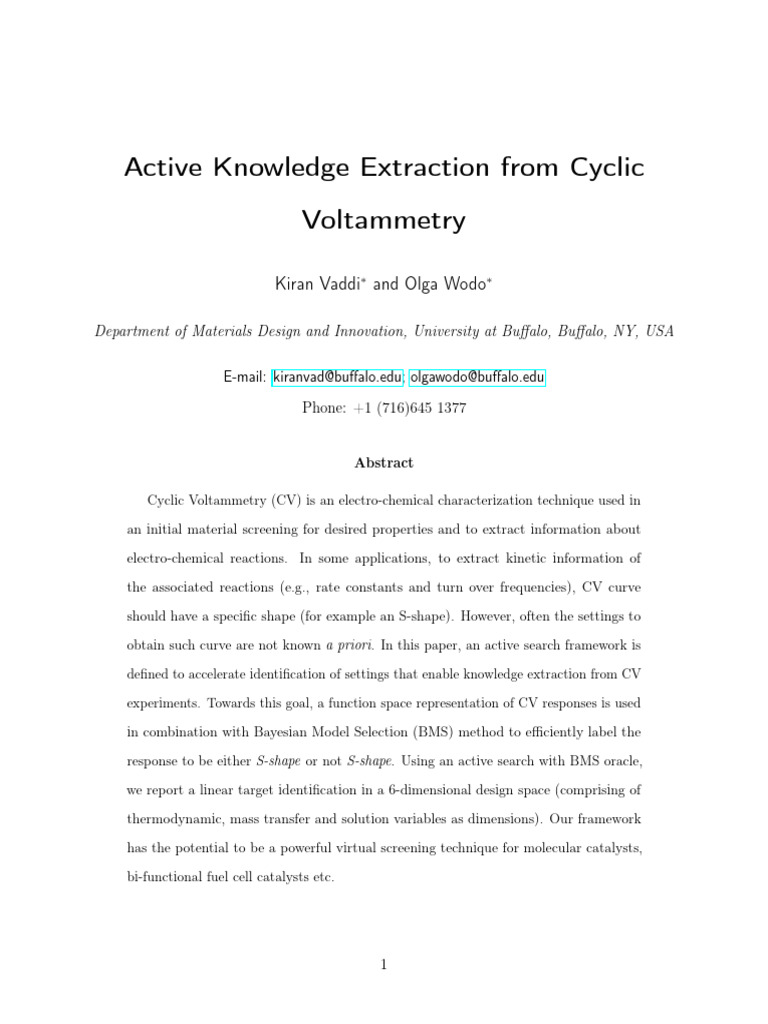 Active Knowledge Extraction From Cyclic Voltammetry | PDF | Covariance | Bayesian Network