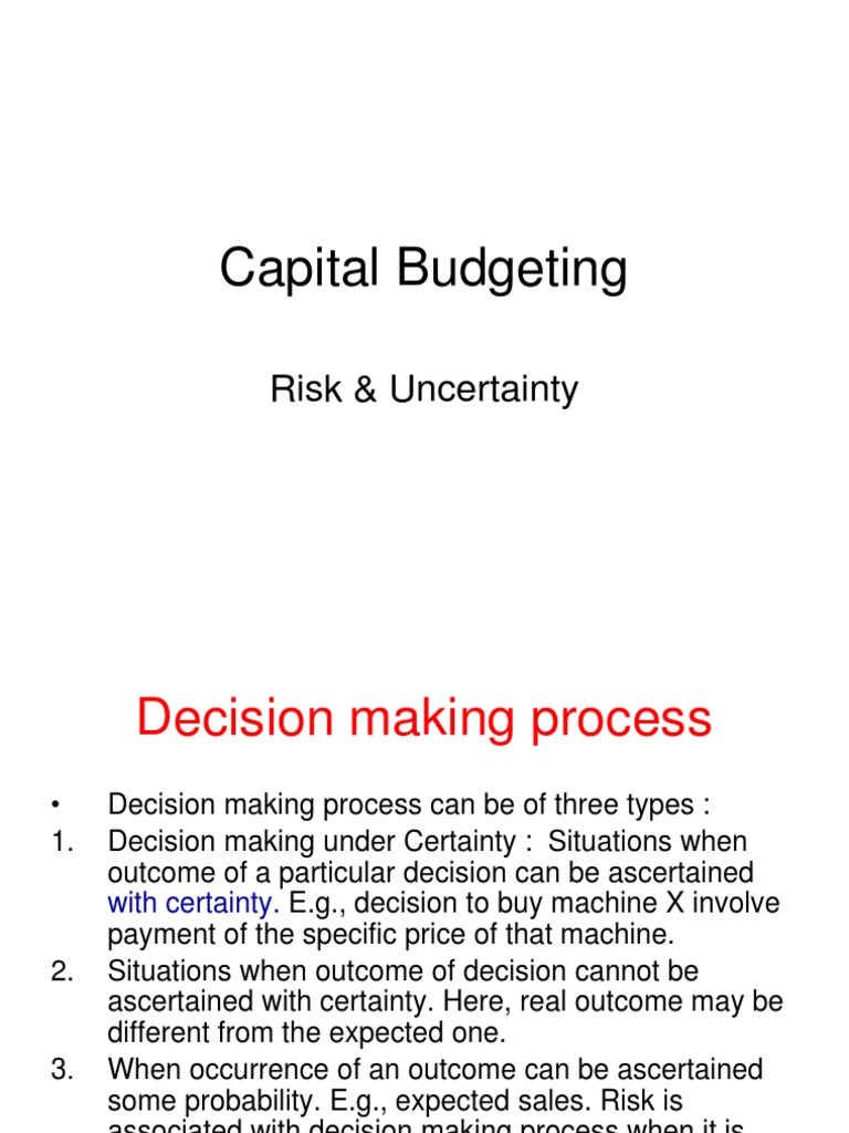 5 Capital Budgeting Risk Uncertainty Pdf Net Present Value