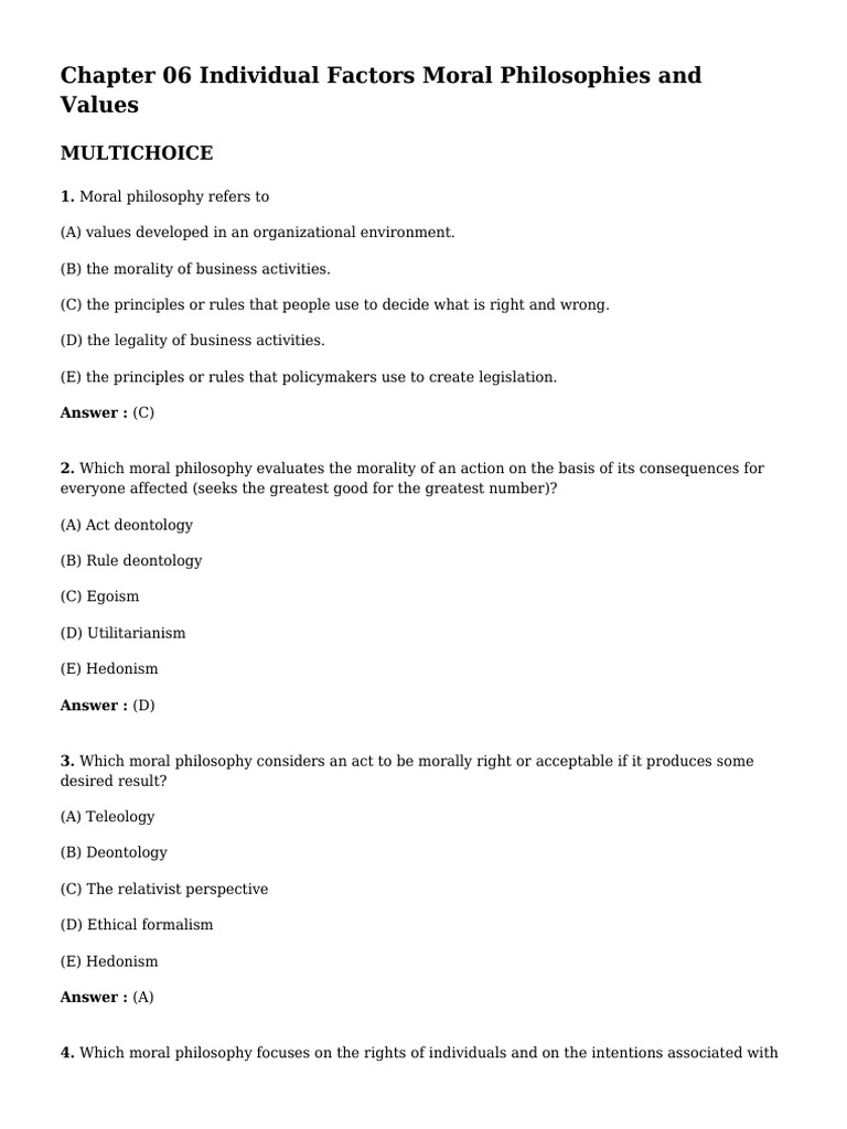 Chapter 06 Individual Factors Moral Philosophies and Values | PDF ...