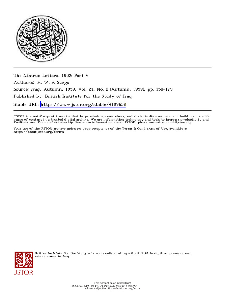 H. W. F. Saggs, The Nimrud Letters (1952) | PDF | Linguistics | Grammar