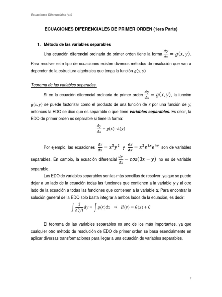 Tema 2 - Ecuaciones Diferenciales de Primer Orden (1era Parte) | PDF ...