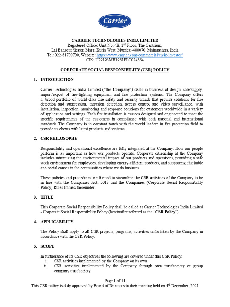 Corporate-Social-Responsiblity - (CSR) - Policy Carrier | PDF ...