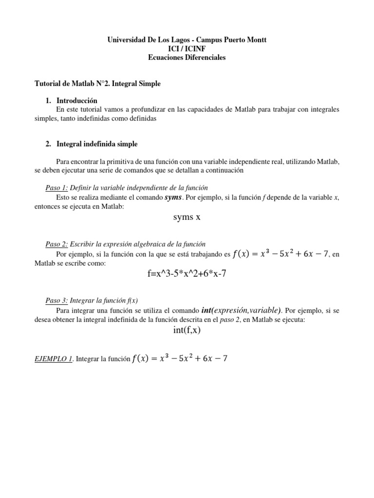 Tutorial de Matlab 2 - Integral Simple | PDF