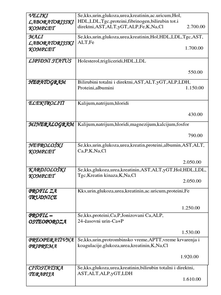 Cenovnik Laboratorijskih Kompleta | PDF
