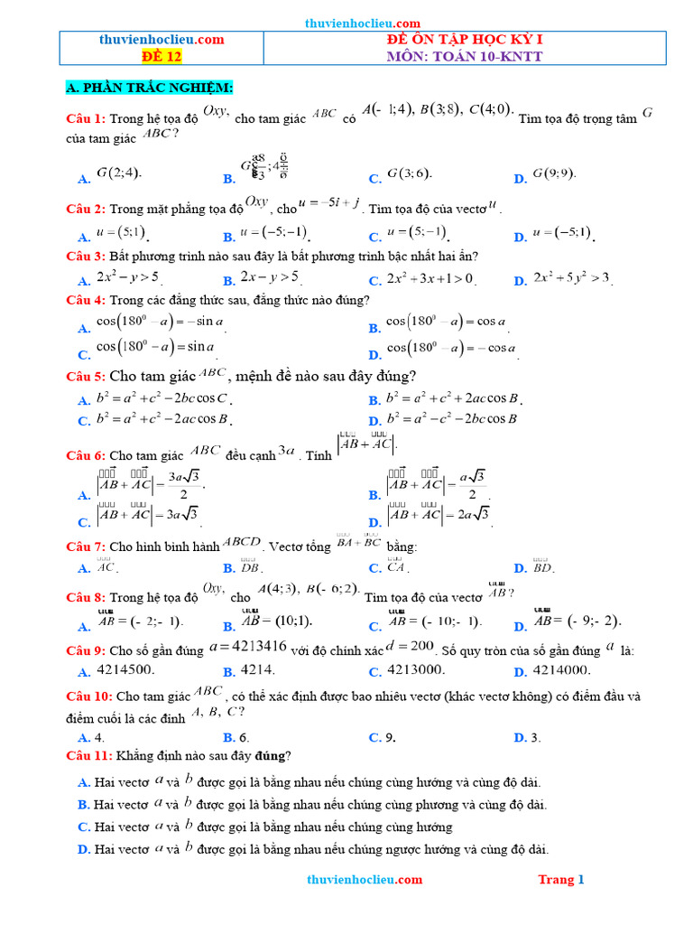 De On Tap HK1 Toan 10 KNTT de 6 | PDF
