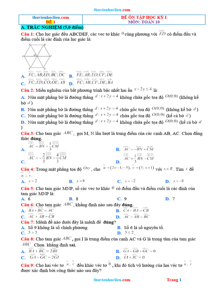 De On Tap HK1 Toan 10 KNTT de 6 | PDF