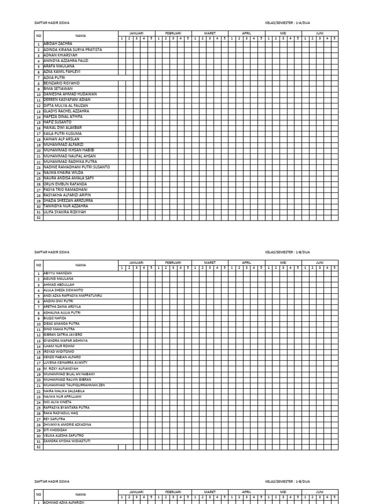 Daftar Hadir Siswa 2023 2024 Pdf
