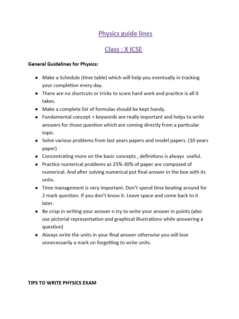 ICSE Class X Physics Exam Guidelines | PDF | Refraction | Applied And ...