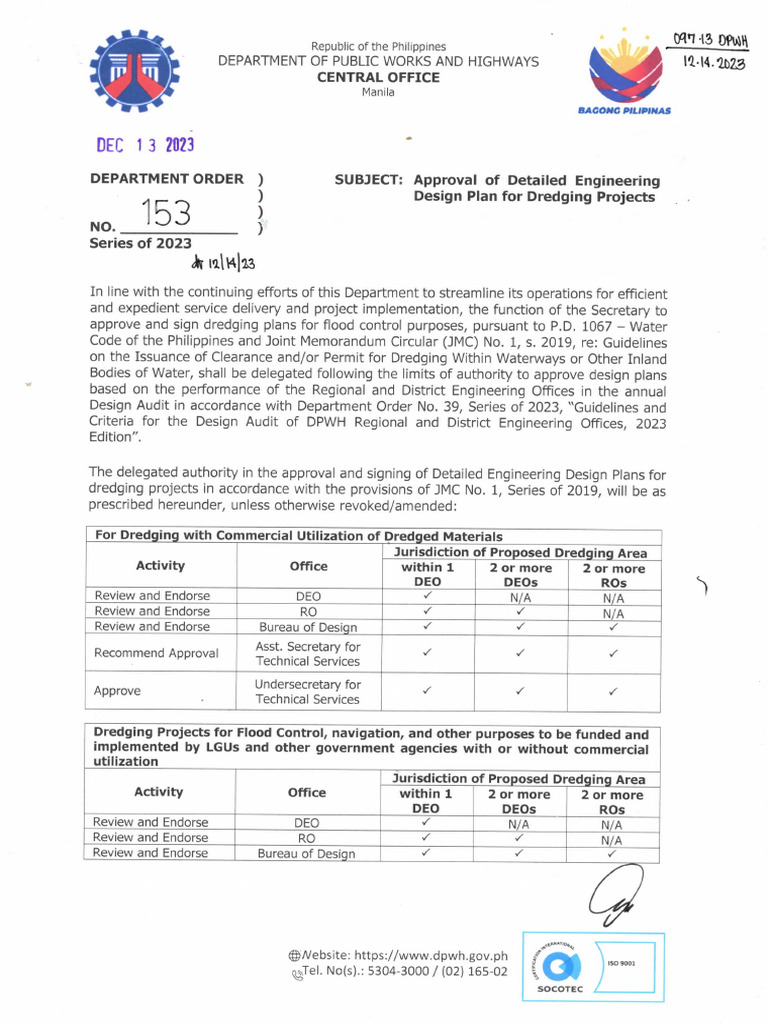 DPWH Issuances On Approval of Detailed Engineering Design Plan For ...