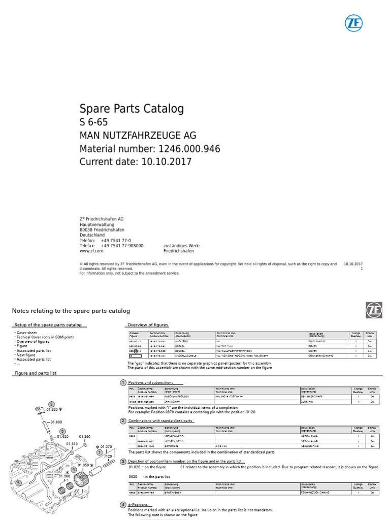 Spare Parts Catalog: S 6-65 Man Nutzfahrzeuge Ag Material Number: 1246. ...