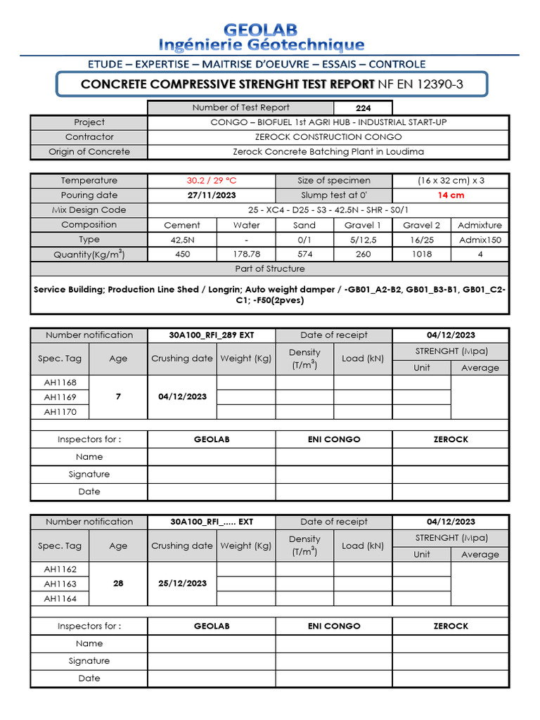 Concrete Compressive Strength Test Report | PDF