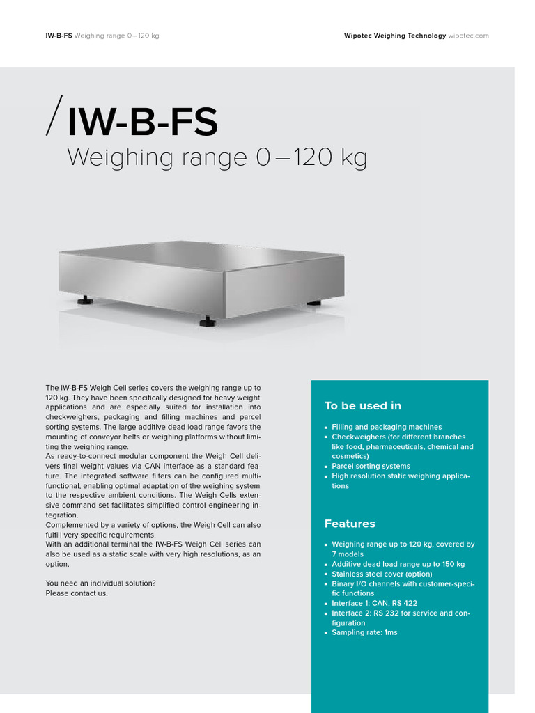 Datasheet Weigh Cell Emfr Load Cell Iw B Fs | PDF
