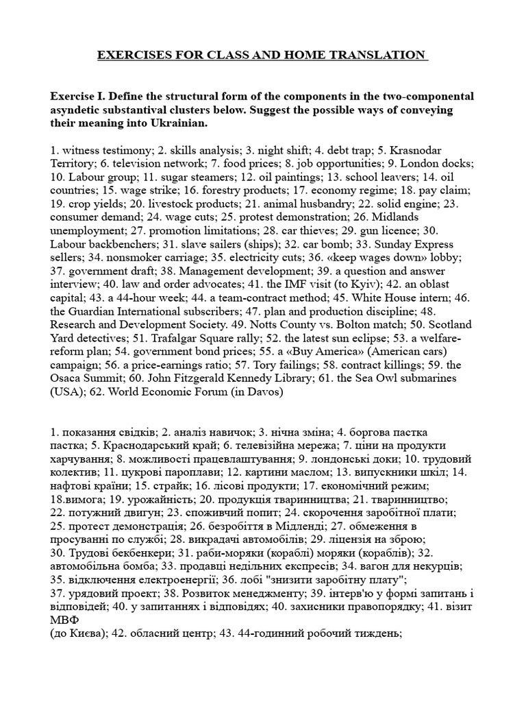 Exercises For Class and Home Translation | PDF
