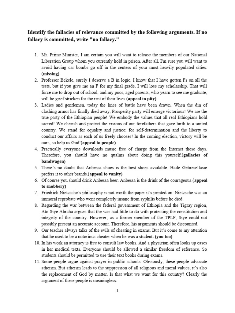 Fallacy Examples for FBE Sections 1, 2 &3 | PDF | Fallacy