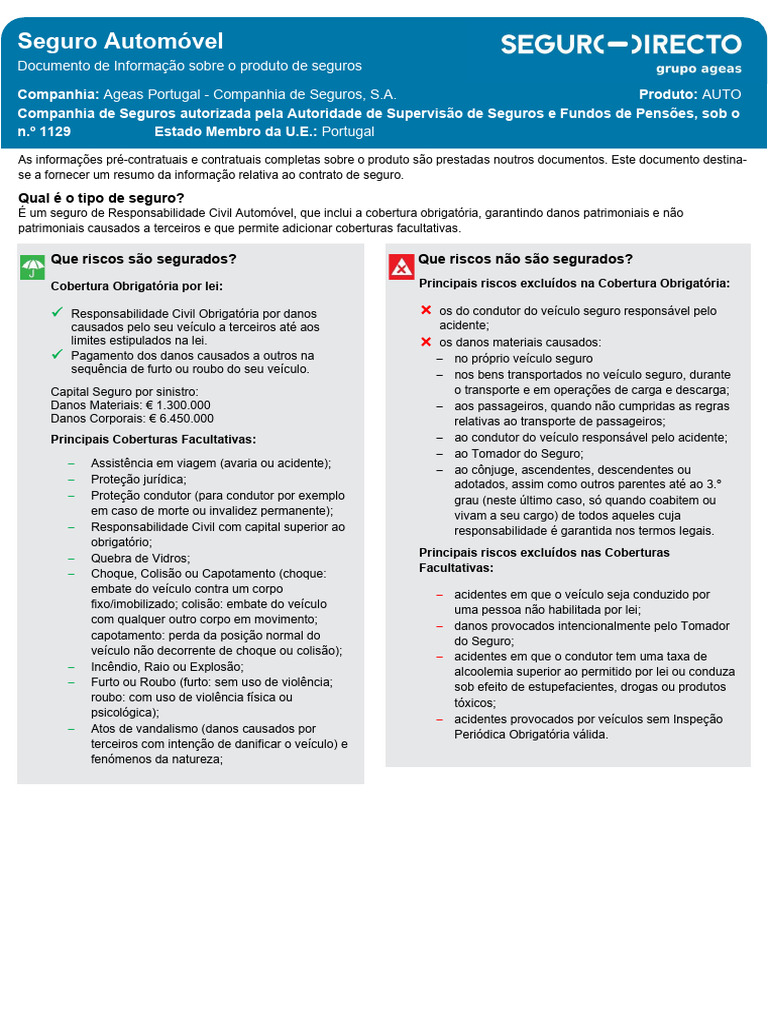 Seguro Directo Ipid Auto 052022 | PDF | Seguro | Europa