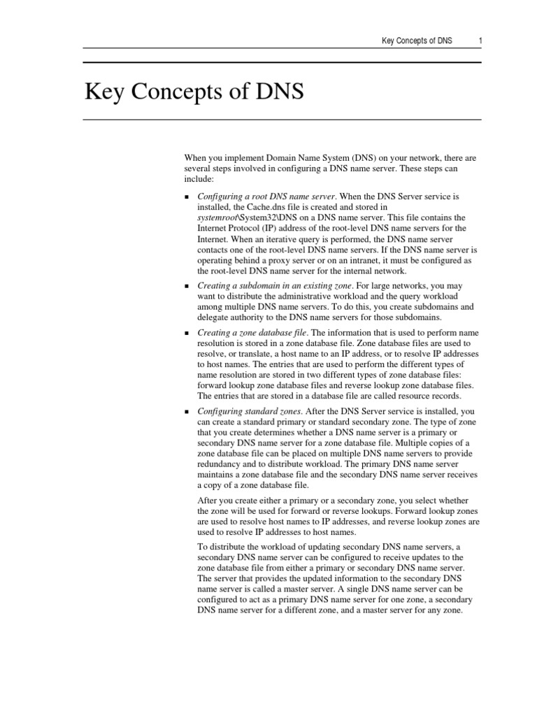 Networking Concepts - Key Concepts of Domain Name System (DNS) | PDF ...
