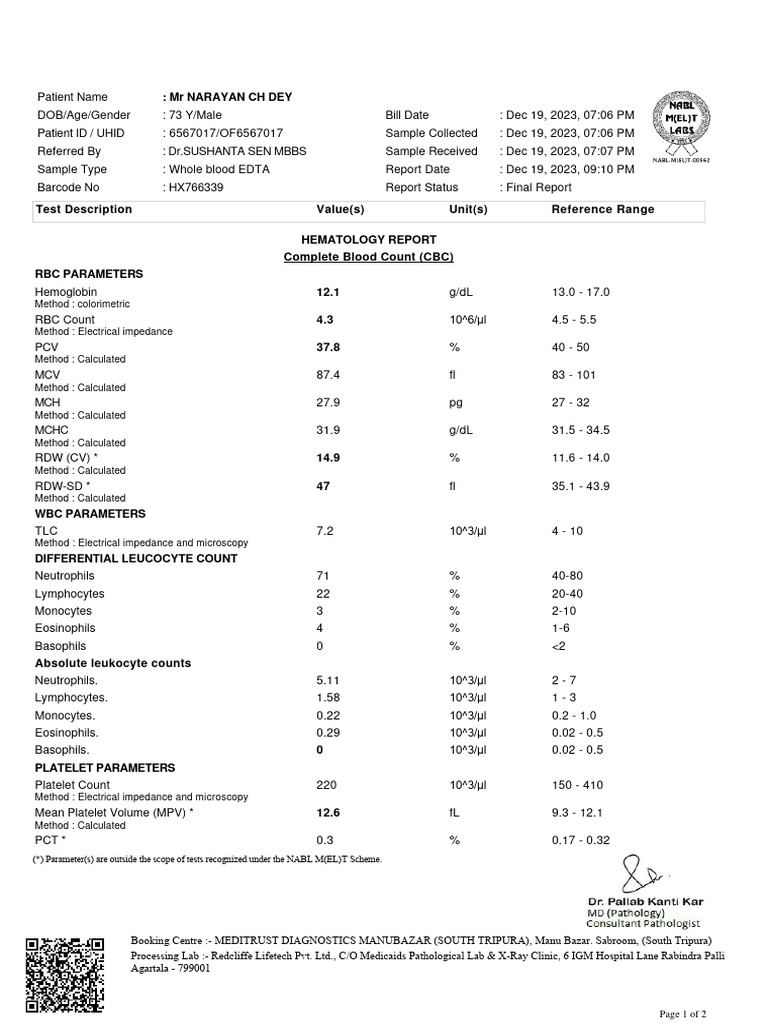 Hematology CBC Report for Mr. Dey | PDF | White Blood Cell | Animal Anatomy