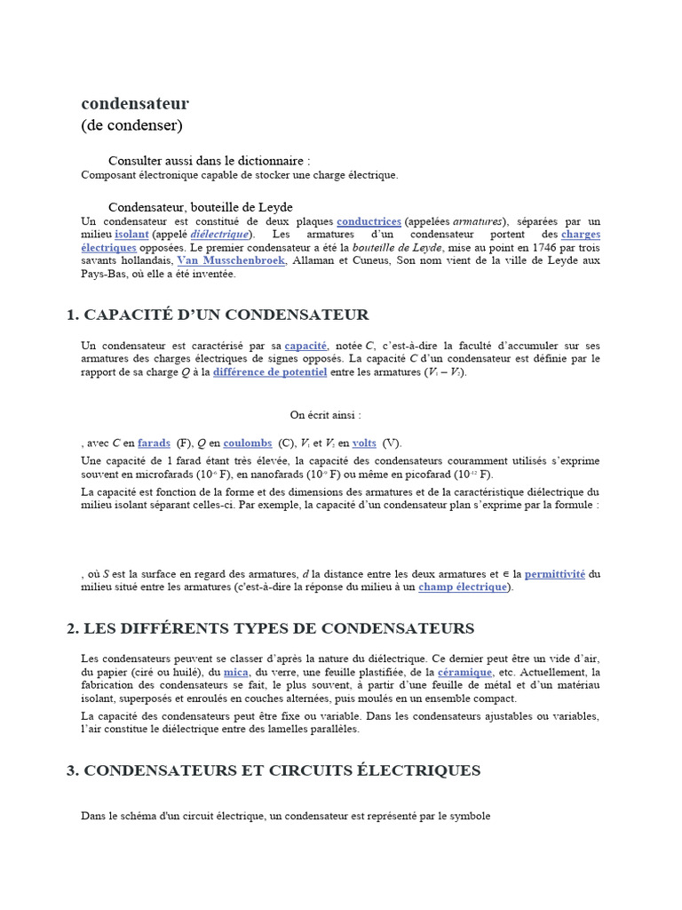 Rôle et fonctionnement des condensateurs | PDF | Condensateur | Électricité