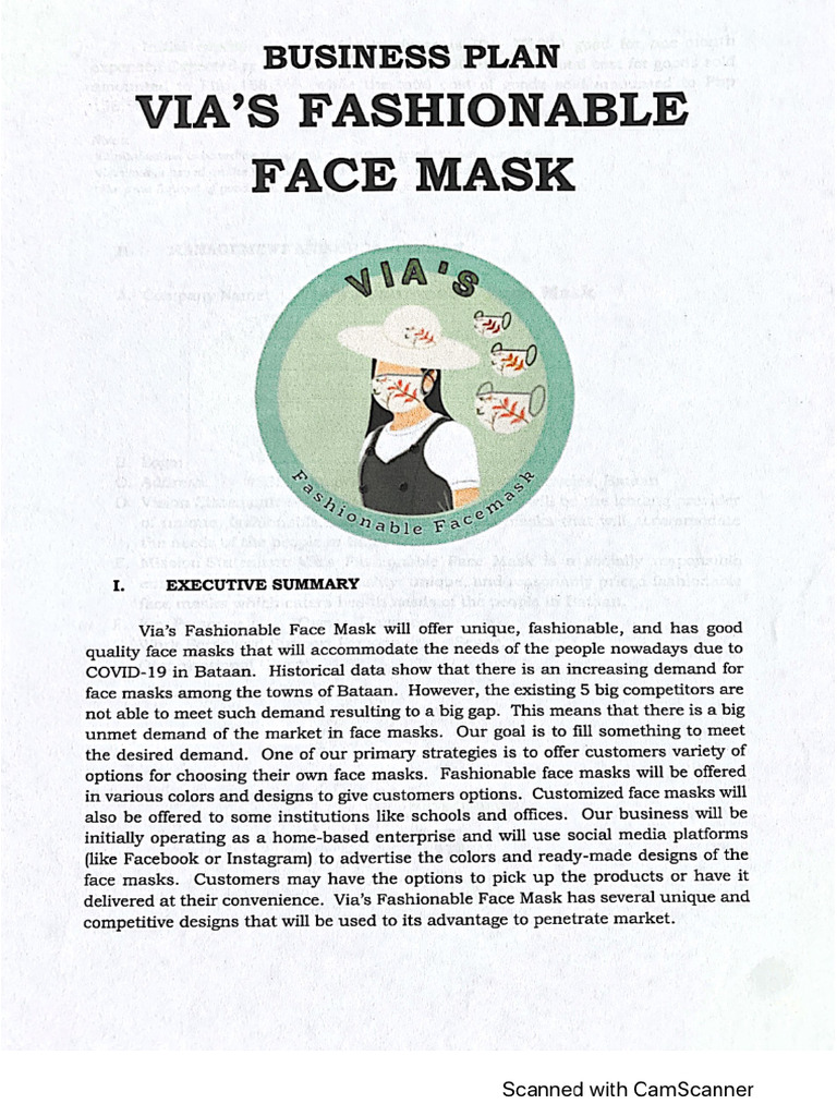 VIAs Fashionable Face Mask Business Plan | PDF
