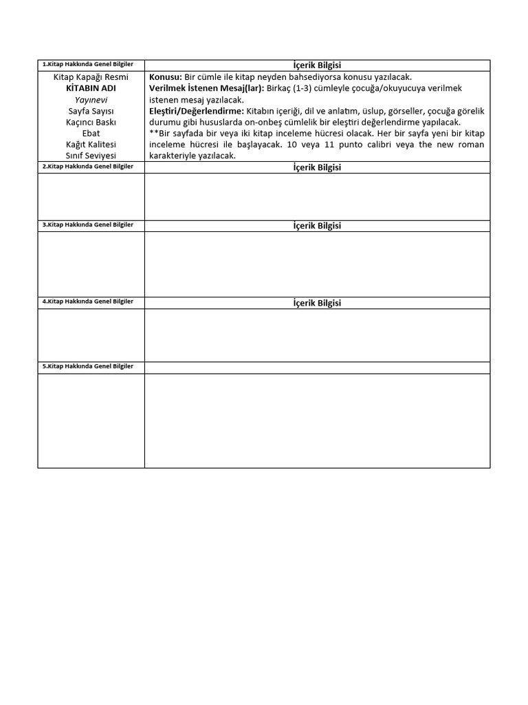 Örnek Kitap Nceleme Ablonu - Formu | PDF
